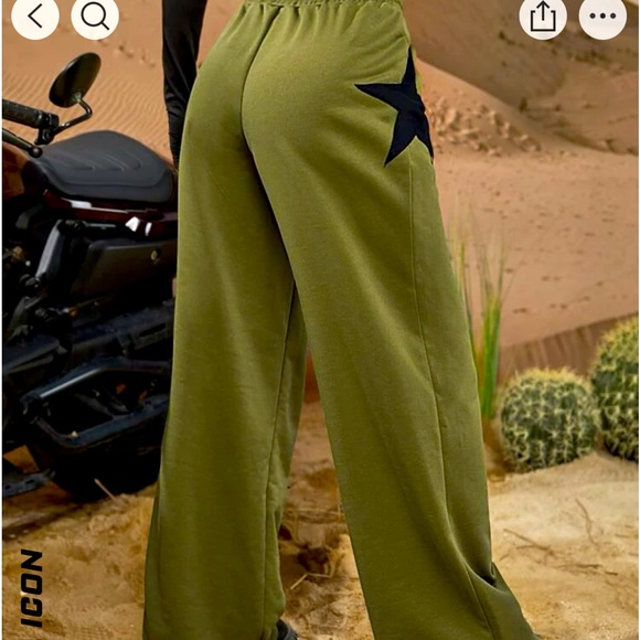 SHEIN | Pants & Jumpsuits | Shein Army Green Sweats With Black Stars ...